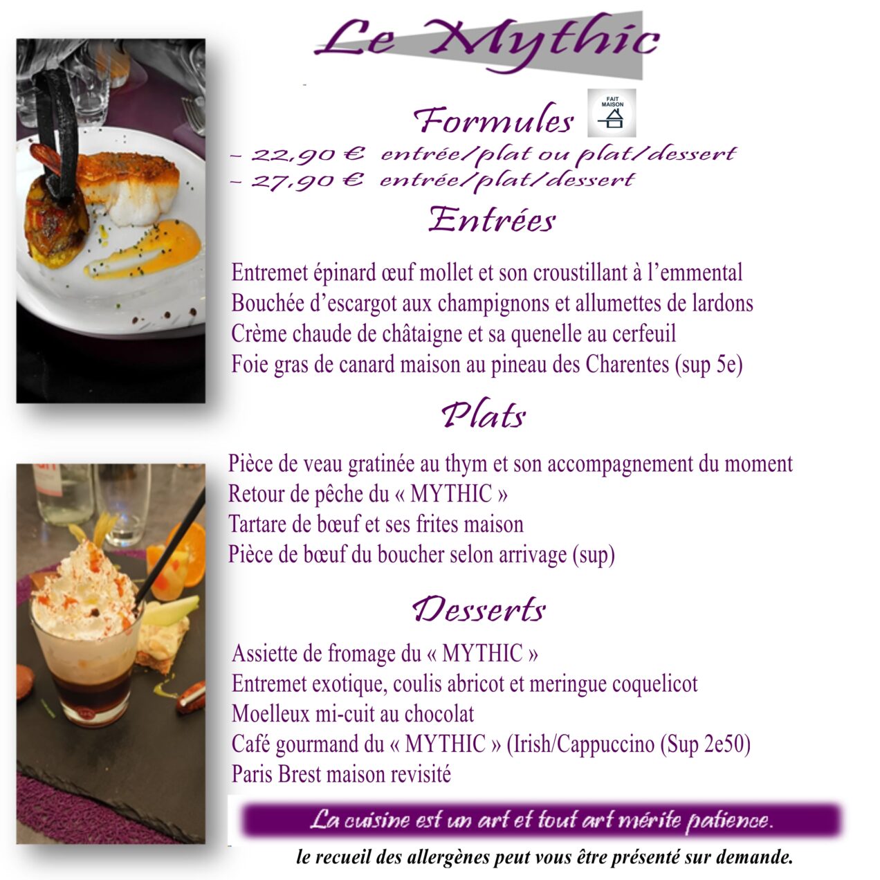 CARTE DU MOMENT | Restaurant Le Mythic